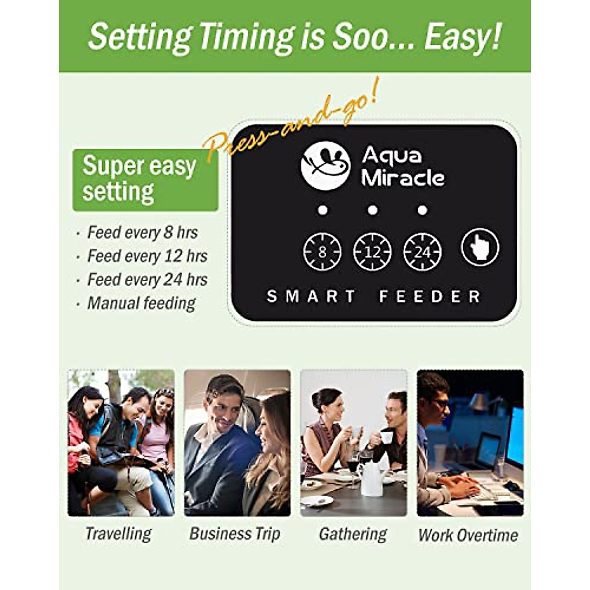 AquaMiracle Automatic Fish Feeder for Aquarium, Fish Feeder Automatic Dispenser with Timer Fish Food Timer Fish Food Vacation Feeder Auto Fish Feeder, for Granules Pallets Strips, Volume Adjustable