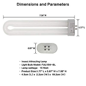 Raindot Bug Zapper U Type Replacement Bulbs 15 Watt,Bug Bulb Zapper Fluorescent UV Lamp Tube - Insect Attracting Lamp FUL15W-BL