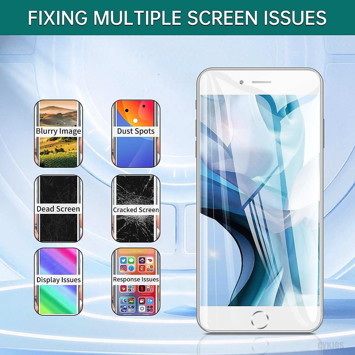 CYKJGS for iPhone 7 Screen Replacement White with Home Button 4.7" 3D Touch LCD Display Digitizer Full Assembly with Front Camera Ear Speaker Front Glass Fix Tools Repair Kit for A1660, A1778, A1779