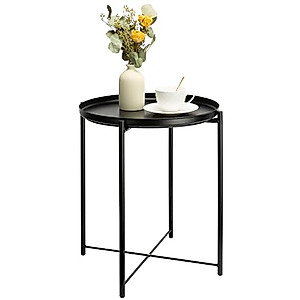 danpinera Metal Side Table, Black Side Table for Small Spaces Outdoor Patio Side Table Round Metal Coffee Table Waterproof Removable Tray Table for Living Room Bedroom Balcony Office Black, Set of 2