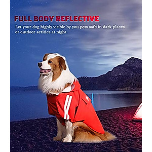 Dog Raincoat, Waterproof Hooded Dog Rain Jacket, Adjustable Dog Raincoat with Hood Leash Hole, Lightweight Pet Raincoat with Reflective Strip, Dog Raincoats for Small Medium Large Dogs (Large, orange)