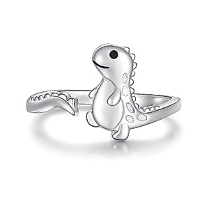 925 Sterling Silver Cow Cat Dinosaur Frog Butterfly Ring Adjustable Cute Cow Print Kitty Animal Lover Jewelry Gifts for Women Birthday (Dinosaur)