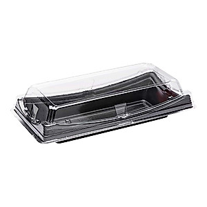 Restaurantware Roku 9.75 x 4.75 Inch Sushi Trays 100 Disposable Sushi Containers With Lids - Long Take Out Containers For Appetizers Entrees or Desserts Black Plastic To Go Containers