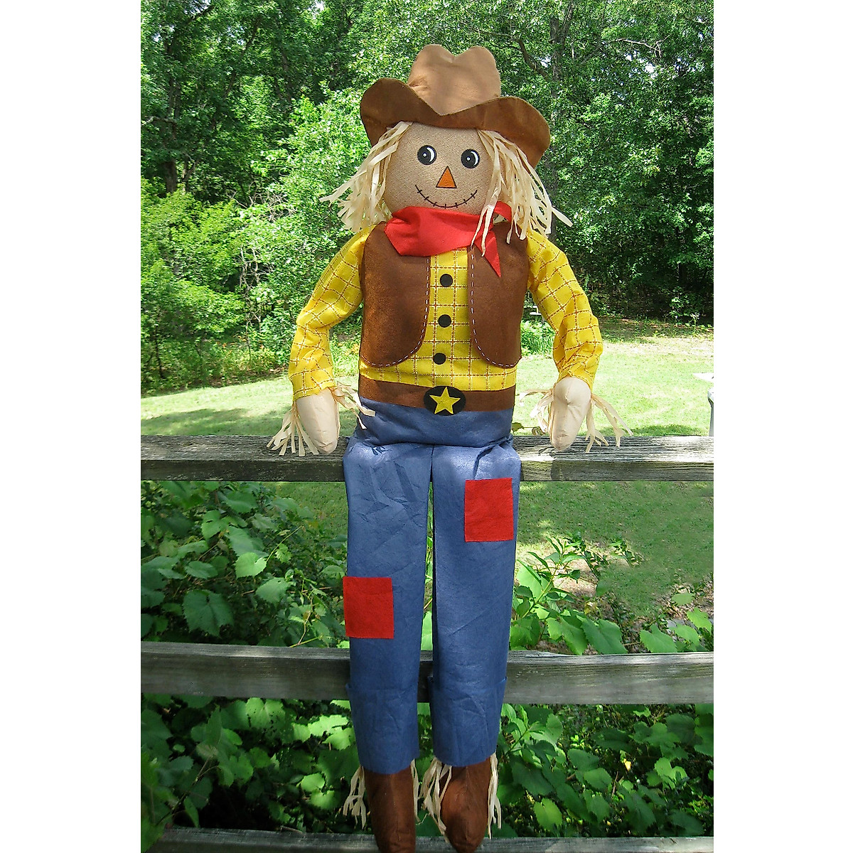 RZ Express Studios 61" Cowboy Scarecrow Western Country Sitting Fall Harvest Decoration