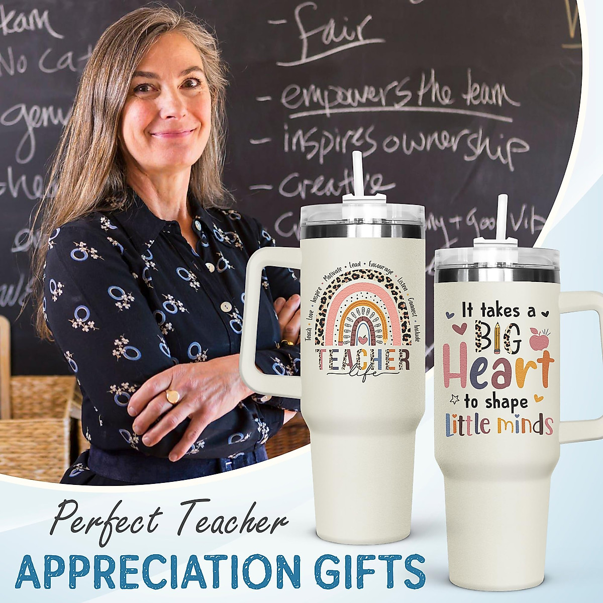 Teacher Gifts For Women - Teacher Appreciation Gifts From Students - Christmas Gifts for Teachers - Teacher Gifts For Birthday, Appreciation Week, Back To School - Teacher Valentine Gifts Tumbler 40Oz