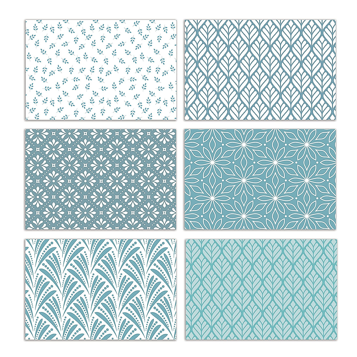 Better Office Products 100-Pack All Occasion Greeting Cards, Assorted Blank Note Cards, 4 x 6 inch, 6 Blue Hue Floral Designs, Blank Inside, with Envelopes, 100 Pack