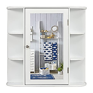 GLACER Bathroom Mirror Cabinet, Modern Wall Cabinet with Mirror, Medicine Cabinet with Mirror, Ideal for Bathroom, Dressing Room or Living Room, 26 x 6.5 x 25 inches (White)