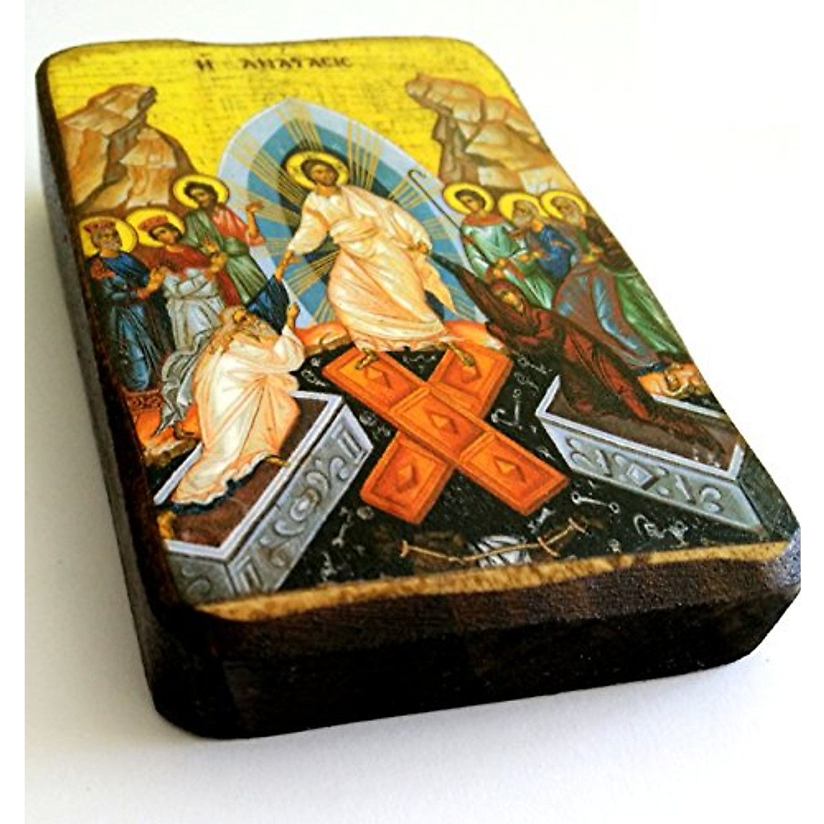 Wooden Greek Christian Orthodox Wood Icon of the Resurrection / A0