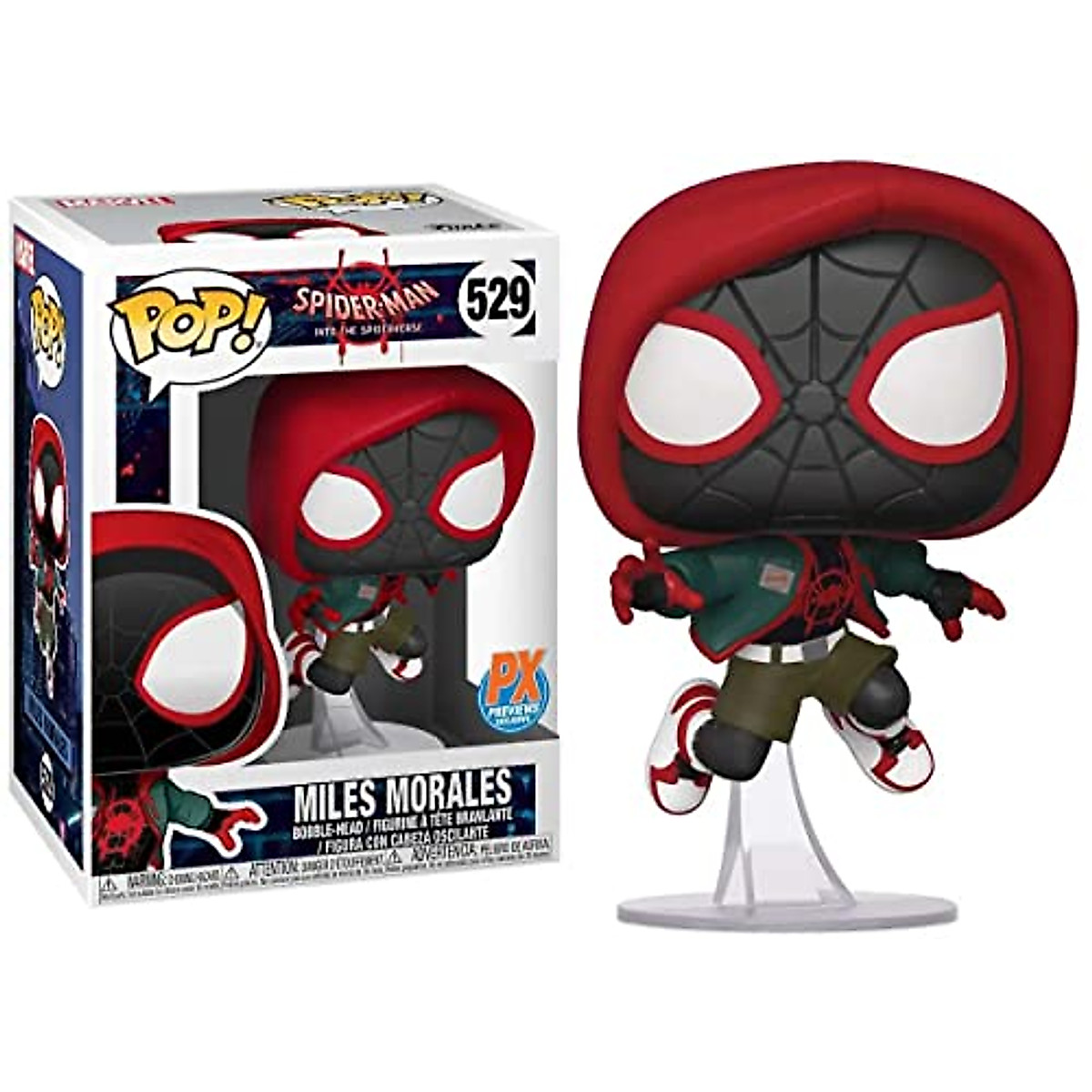 Spider-Man POP Marvel Into The Spiderverse - Casual Miles Morales (PX Previews Exclusive) Funko Vinyl Figure (Bundled with Compatible Pop Box Protector Case), Multicolor, 3.75 inches