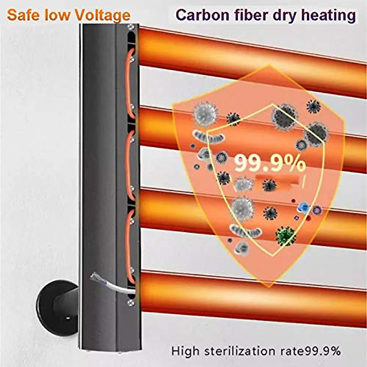 Bathroom Towel Warmer Electric Heated Towel Rack, Matte Black Towel Warmer Bathroom 304 Stainless Steel Electric Towel Rack Radiator Wall Mounted 89W Heated Towel Rail with Waterproof LED Switch, Bath