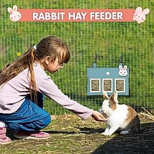 Rabbit Hay Feeder, Bunny Hay Bag for Rabbits,Rabbit Feeder Fabric Bag Feeder Storage Bag,3 Holes Cotton Canvas Fabric Hanging Hay Feeder Bag for Small Animal,Hay Guinea Pig(Macaron Green)