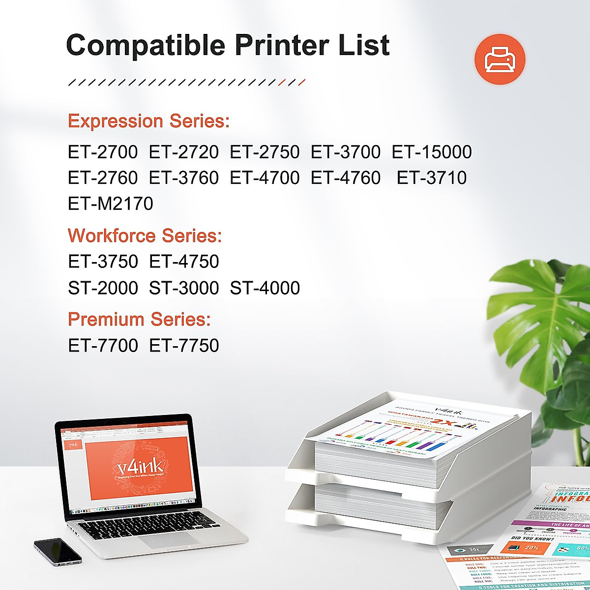 v4ink Compatible T502 Refill Ink Bottle Replacement for 502 T502 to use with Expression Ecotank ET-2700 ET-2760 ET-3710 ET-4750 ET-7700 ET-15000 ST-2000 ET-M1180 ET-M2120 L3060 L3156-4 Packs
