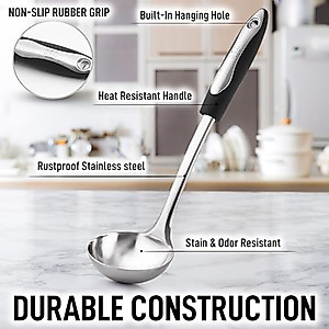 Zulay Kitchen (12 Inch) Stainless Steel Soup Ladle - Durable Rust Proof Soup Ladle With Ergonomic Handle - Soup Serving Spoon Ladles For Cooking, Gravy, Sauces, and More