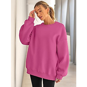 EFAN Preppy Clothes Sweatshirts Hoodies for Women Teen Girls Oversized Sweaters Cute Outfits 2023 Y2K Crewneck Pullover Tops Hotpink