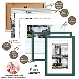UHFWIFR 11x14 Picture Frames Solid Wood Display Pictures 9x12 or 8x10 with Mat or 11x14 Frame without Mat Poster Photo Frame Art with 2 Mats for Wall Mounting or Table Top(Dark Green)