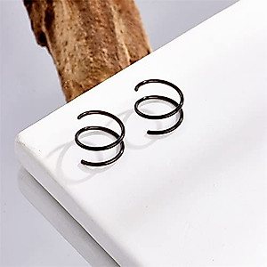 COLORFUL BLING Stainless Steel Double Hoop Nose Rings for Single Piercing Spiral Nose Rings Cartilage Twist Nose Hoops for Women Nostril Piercing Jewelry-2pcs black