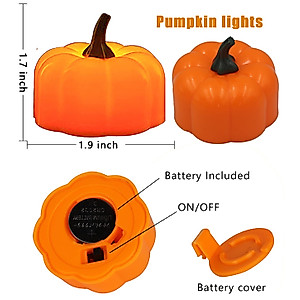 RSXCEOM 12 Pack LED Pumpkin Lights, Halloween Pumpkins Battery Operated, Pumpkin Tea Lights, Flameless Candles for Halloween Decoration, Party, Orange