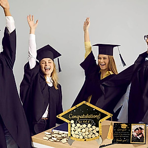 Huaerle Graduation Guest Book, Congrats Graduation Guest Book with 66 Wooden Grad Cap, 2024 Graduation Party Sign in Reception Alternative, Class of 2024 Picture Frame Congrats Graduation Party Decor