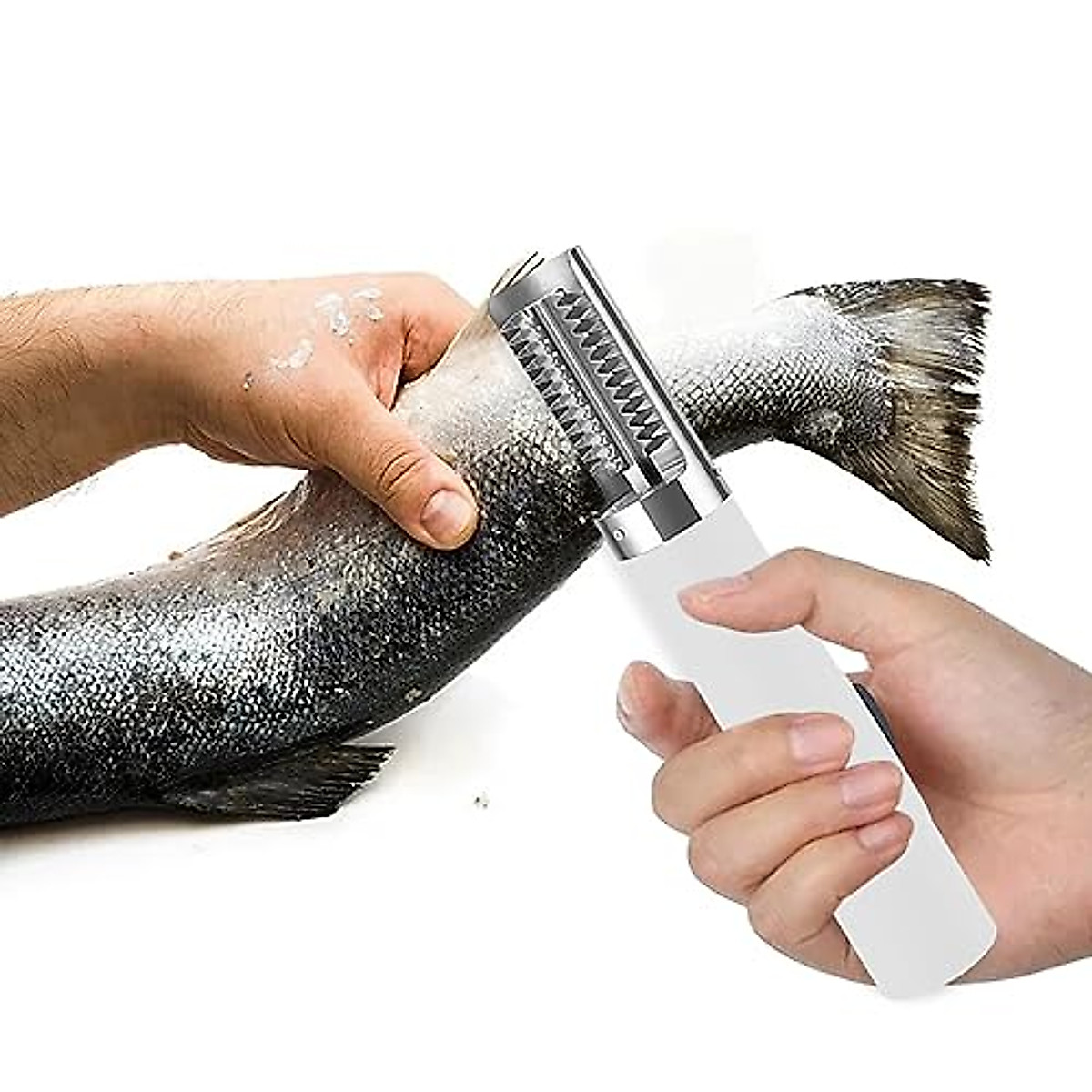 MagiDeal Electric Fish Scaler Fish Skinner Without Fuss or Mess Seafood Tools Stainless Steel Easy to Use Roller Cutter Remover for Home Cooks Chef, White
