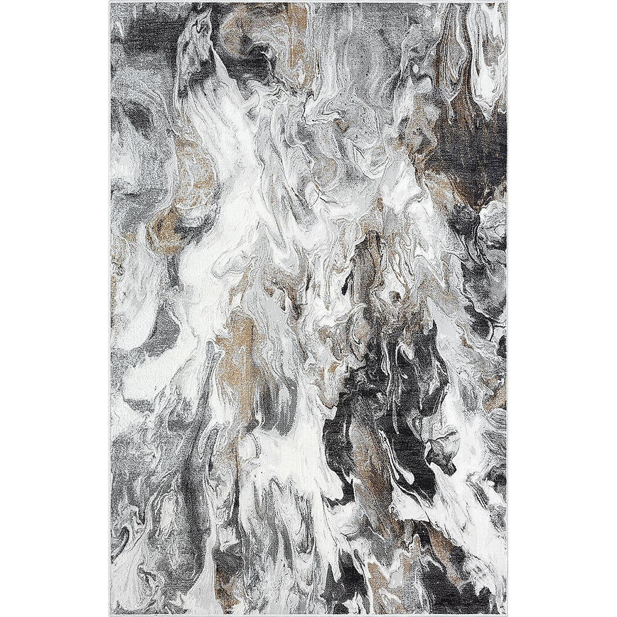 Abani Regal Collection Area Rug - Abstract Grey Black Marble Swirl Design - 8' x 10' - for Living Room, Bedroom & Office