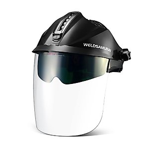 Weldsamurai Face Shield for Grinding, Multi-Purpose Safety Mask Shade 5 - Anti-UV/IR & Anti-Fog & Anti-Scratch Coated Clear Lens