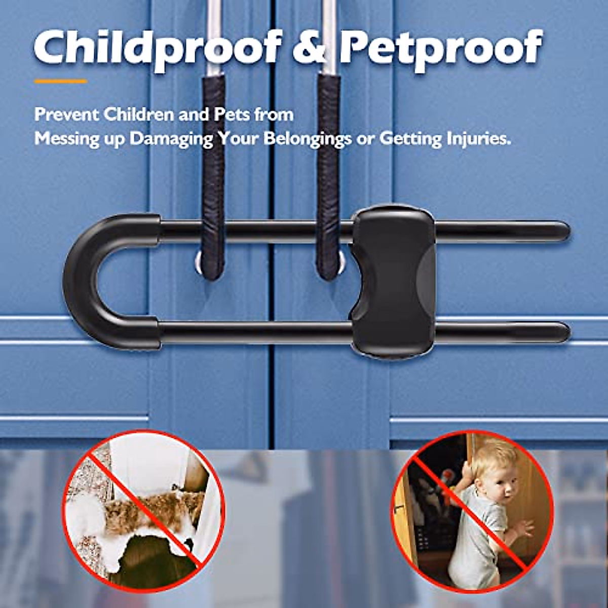 10 Pack Cabinet Locks for Babies, Baby Proofing Cabinet Locks, Adjustable U-Shaped Sliding Cabinet Child Safety Locks Childproof Latches for Knob Handles on Kitchen Storage Door Closet Dresser (Black)