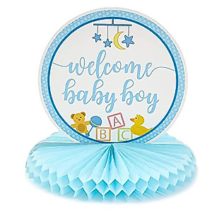 6 Pack Boy Baby Shower Table Decorations, Yellow Duck Honeycomb Centerpieces (8.25 x 7.5 in)