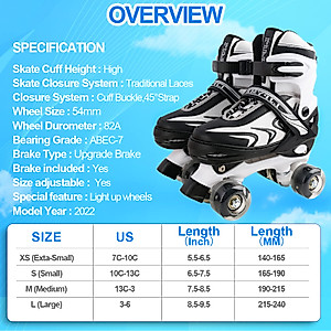 ZHUKAIKJ Roller Skates for Boys and Girls Adjustable Roller Skates for Toddler Kids Roller Skates 4 Sizes with Light up Wheels, for Women and Men, Small