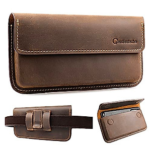 Gentlestache X-Large Leather Phone Holster for iPhone 14 Pro Max, Horizontal Cell Phone Case for Galaxy S23 Ultra S23 Plus, Phone Belt Holder with Belt Clip for Phone with Protective Case