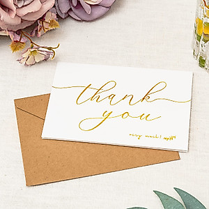Crisky 50 Pcs Gold Foil Thank You Cards With 50 Envelopes & 50 Stickers Simple, Chic, Elegant Greeting Cards Perfect for: Wedding/Business/Birthday/Graduation etc. 4 x 6 inches 50 Pack