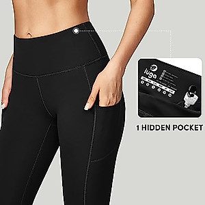 IUGA High Waist Yoga Pants with Pockets, Leggings for Women Tummy Control, Workout Leggings for Women 4 Way Stretch Black