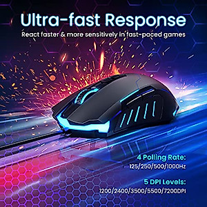 WEEMSBOX Wired Gaming Mouse [Breathing RGB LED] [Plug Play] High-Precision Adjustable 7200 DPI, 7 Programmable Buttons, Ergonomic Computer USB Mice for Windows/PC/Mac/Laptop Gamer