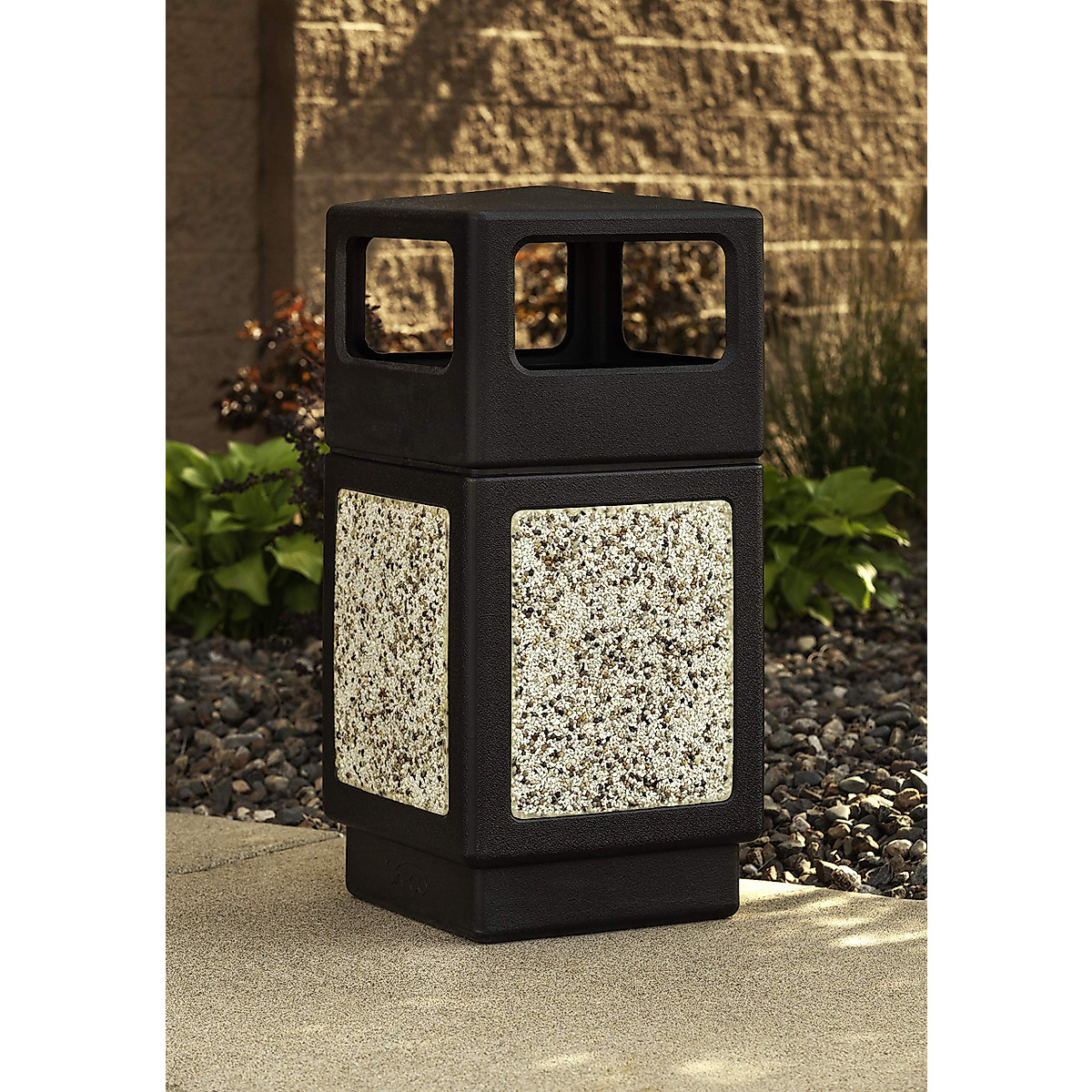 Safco Products Canmeleon Outdoor/Indoor Aggregate Panel Trash Can 9472NC, Black, Natural Stone Panels, Outdoor/Indoor Use, 38-Gallon Capacity