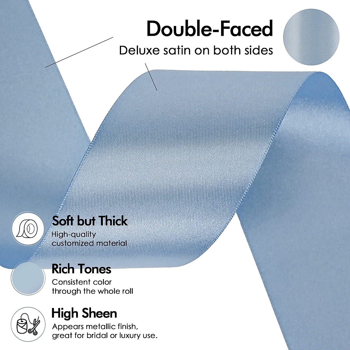 MEEDEE Dusty Blue Satin Ribbon 2 Inch Dusty Blue Ribbon Lux Satin Double Faced Ribbon by 25 Yards Silk Ribbon Satin Ribbon for Gift Wrapping, Satin Weddings, Flower Bouquet, Holiday Decorating