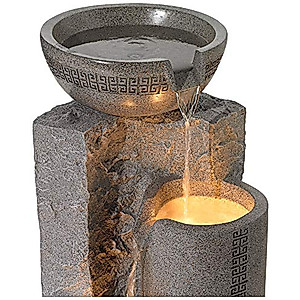 Bowl and Pillar Zen Modern Outdoor Floor Water Fountain 34 1/2" High with LED Light Cascading for Garden Patio Backyard Deck Home Lawn Porch House Relaxation Exterior Balcony - John Timberland
