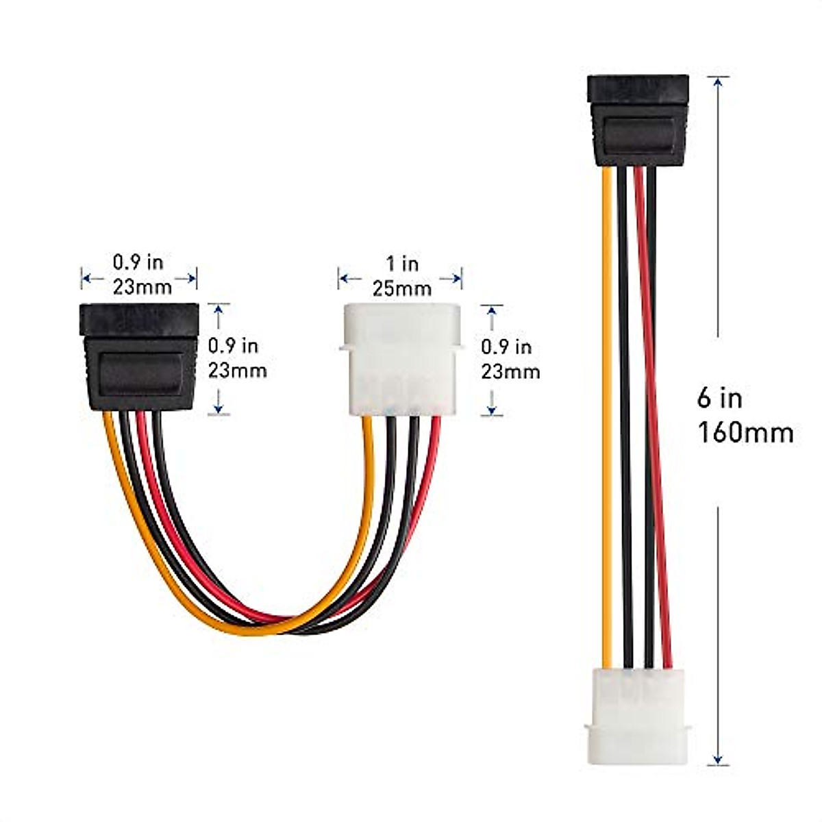 Cable Matters 3-Pack 4 Pin Molex to SATA Power Cable (SATA to Molex) - 6 Inches