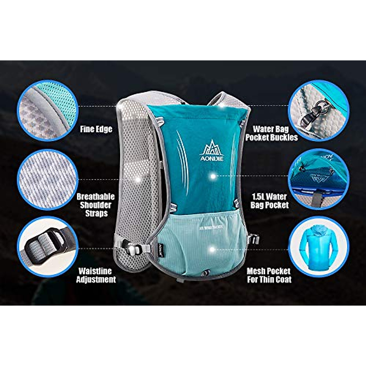 Lovtour Premium Running Race Hydration Vest Pack for Marathon, Cycling, Hiking with Soft Water Bottle As Gift (Blue+1.5L Water Bladder)