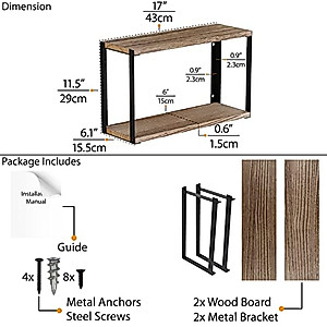 Wallniture Roca 17"x6" Bookshelf for Living Room Decor, Bathroom Organizer Shelf for Bathroom Accessories, 2 Tier Floating Shelves for Bedroom, Office, Burnt Finish