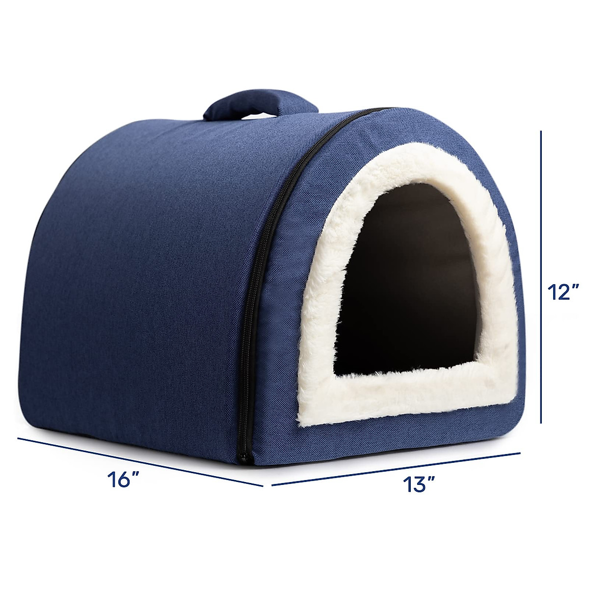Hollypet Linen Cat Bed, Self-Warming 2 in 1 Foldable Cave House Animal Shape Nest Pet Sleeping Bed, Blue