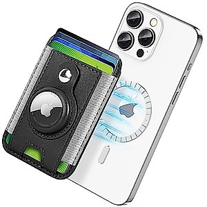 MagSafe Wallet with AirTag Holder, Magnetic Wallet Card Holder for Magsafe, Magnetic Wallet for iPhone 14 Pro Max/14 Pro/14/14 Plus/13 Pro Max/13 Pro/13/13 Mini/ 12 Series（Black）