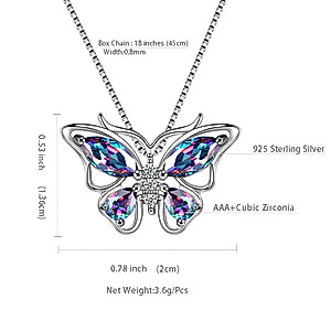 Aurora Tears 925 Sterling Silver Butterfly Necklace,Women Butterflies Birthstone Pendant Necklace for Birthday Wedding Gift