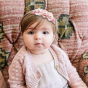 DELEBAO Baby Girl Flower Headbands Set 3pcs Elastic Hairbands Floral Crown Wraps for Newborn Infant Toddler Hair Accessories