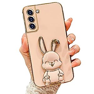 for Samsung Galaxy A14 5G Case,3D Cute Kawaii Hidden Rabbit Bunny Kickstand Design with Camera Protection,Luxury Plating Glitter Soft Silicone Girly Phone Case for Samsung A14 for Women Girls Pink