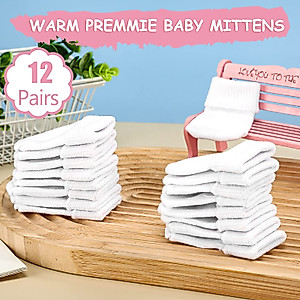 12 Pairs Preemie Mittens for Girls Boys Preemie Hand Mitten Premature Baby Mittens Preemie Gloves for Newborn Infant Toddler (White)