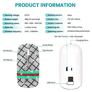 Wireless Mouse,Attoe 2.4GHz Bling Dazzling Ergonomic Portable Girls Mouse Silent 800/1200/1600 DPI USB Optic Mouse Convenient for PC Laptop Notebook Windows