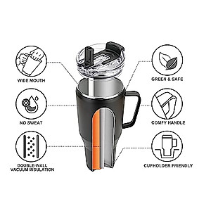 Zenbo 40 oz Tumbler with Handle –Keeps Drinks Cold up to 34 Hours,Leak Proof Lid and Straw -Insulated Tumbler Sweat Proof,Dishwasher Safe