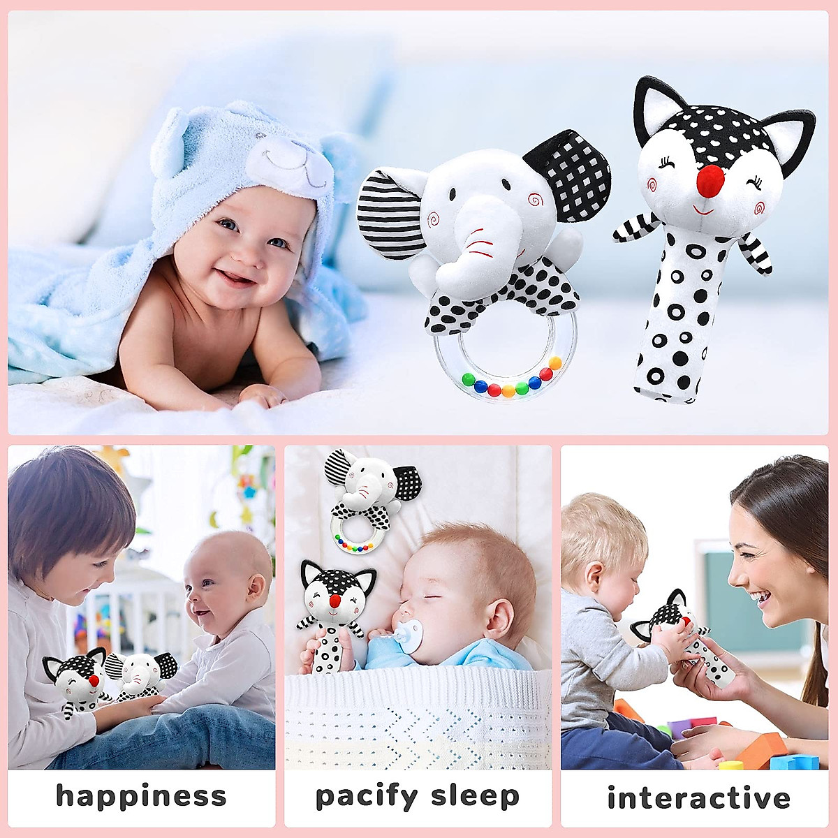 Baby Rattles 0-6 Months Newborn Toys Infant Toys 0-6 Months Rattles for Babies 0-6 Months Baby Toys 0-6 Months, Black and White High Contrast Baby Toys for Newborn 0 3 6 9 12 Months Girls Boys