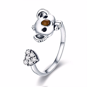 Animal Collection Real 925 Sterling Silver Lovely Koala Shape Adjustable Open Size Ring Sterling Silver Jewelry