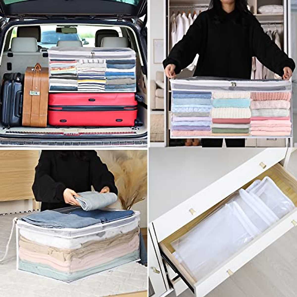 Fixwal 6 Pack Clothes Storage Bag 80L Clothing Storage Bags Organizer Large Clear Storage Bags Contains with Reinforced Handles Zipper Clothes Storage for Bedding Blankets Pillows, Space Saving