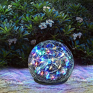 WENMER Garden Solar Lights Decorative Globe Solar Lights Outdoor Colored Cracked Glass Solar Ball Lights Waterproof LED Solar Globe Lights for Patio Table Yard Pathway Lawn Decor, Multicolor (5.9”)